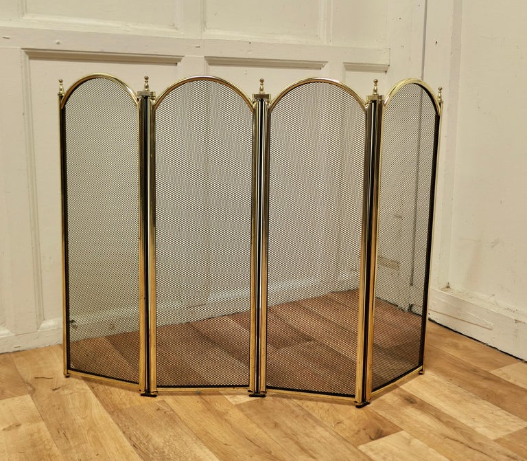 Large Folding Brass and Iron Fire Guard for Inglenook Fireplace For ...