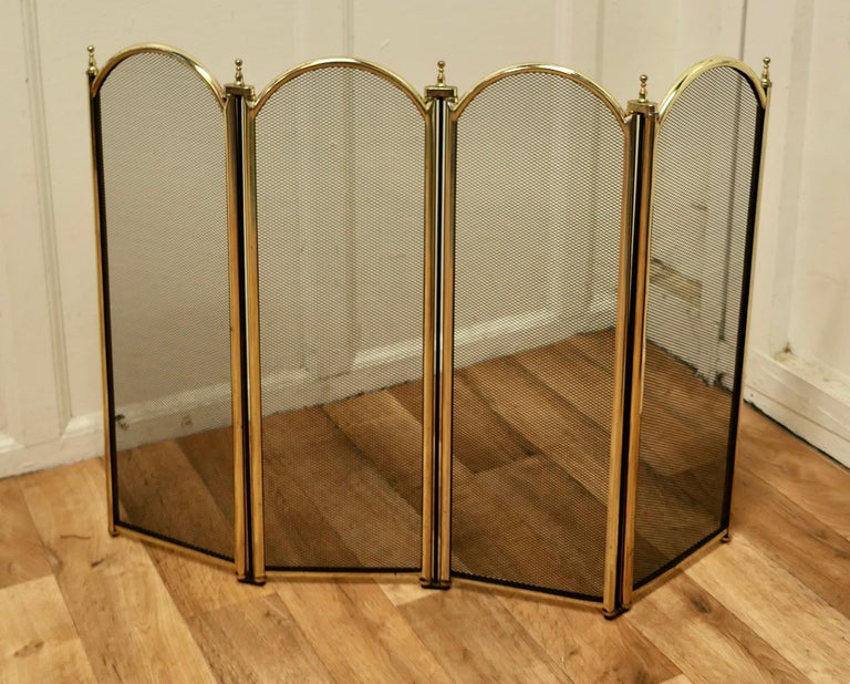 Large Folding Brass and Iron Fire Guard for Inglenook Fireplace For ...