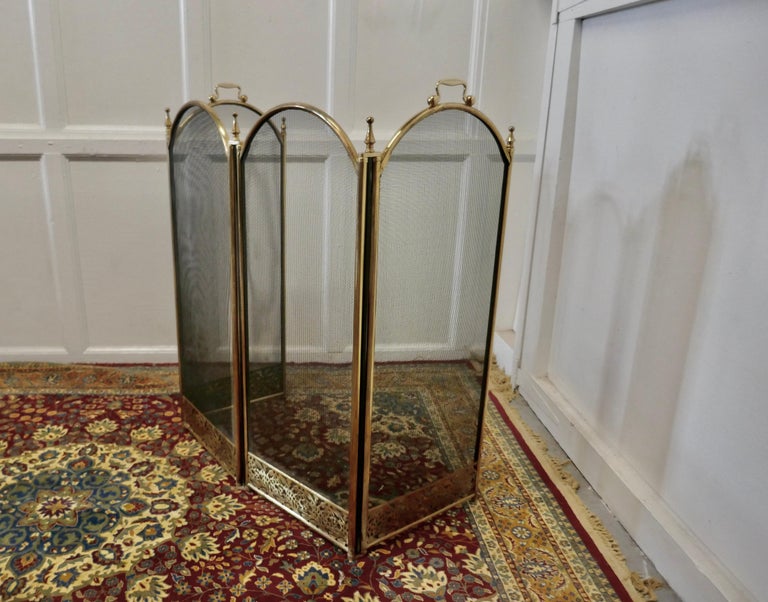 Large Folding Brass and Iron Fire Guard for Inglenook Fireplace For ...