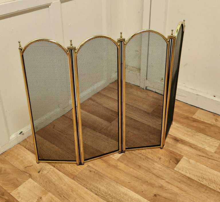 Large Folding Brass and Iron Fire Guard for Inglenook Fireplace For ...
