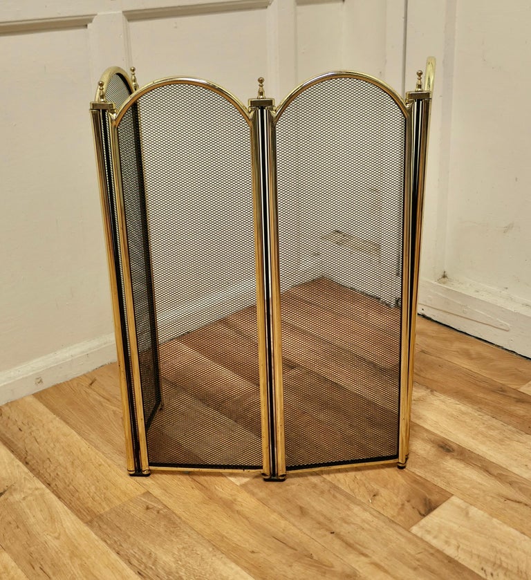 Large Folding Brass and Iron Fire Guard for Inglenook Fireplace For ...