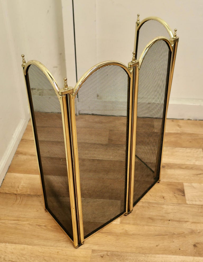 Large Folding Brass and Iron Fire Guard for Inglenook Fireplace For ...