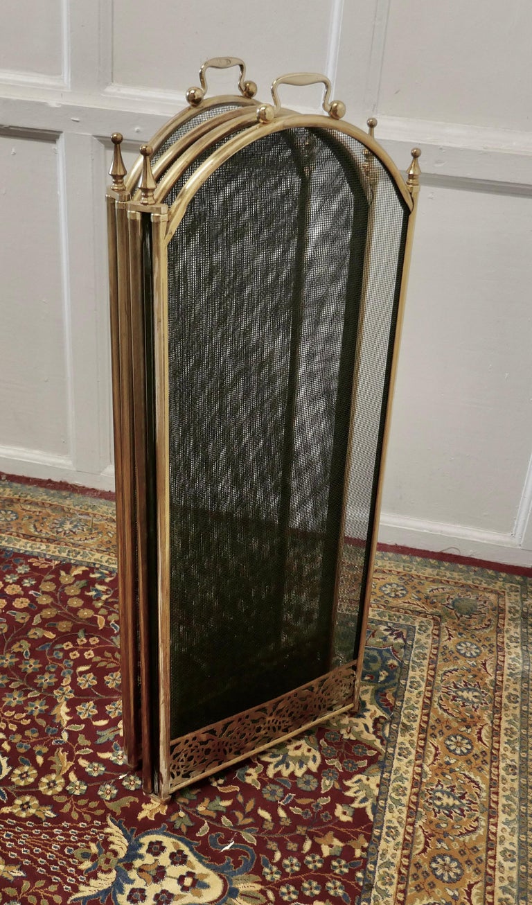 Large Folding Brass and Iron Fire Guard for Inglenook Fireplace For ...