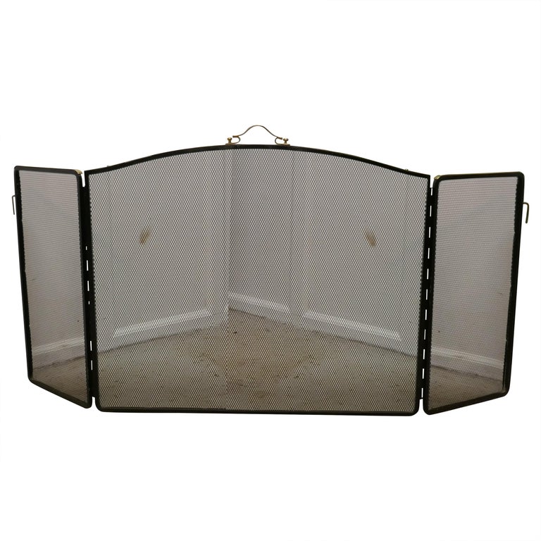 Large Folding Brass and Iron Fire Guard for Inglenook Fireplace at 1stDibs