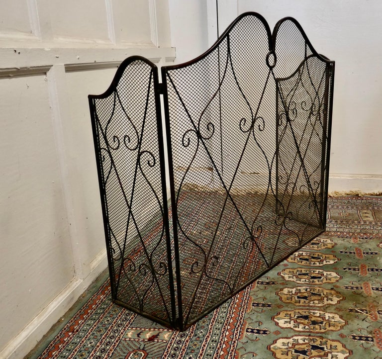 Large Folding Wrought Iron Fire Guard for Inglenook Fireplace at 1stDibs