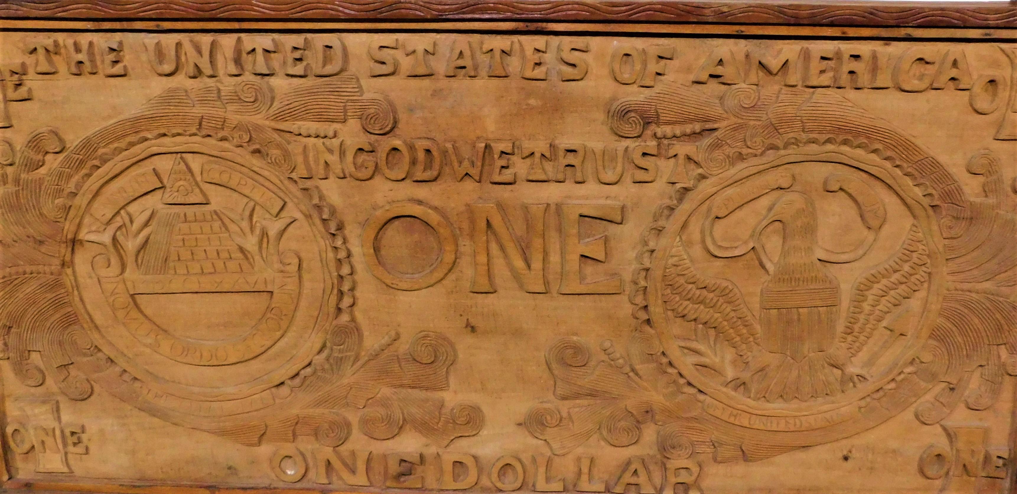 Large Folk Art Hand Carved Wood American Dollar Bill Sign at 1stDibs ...