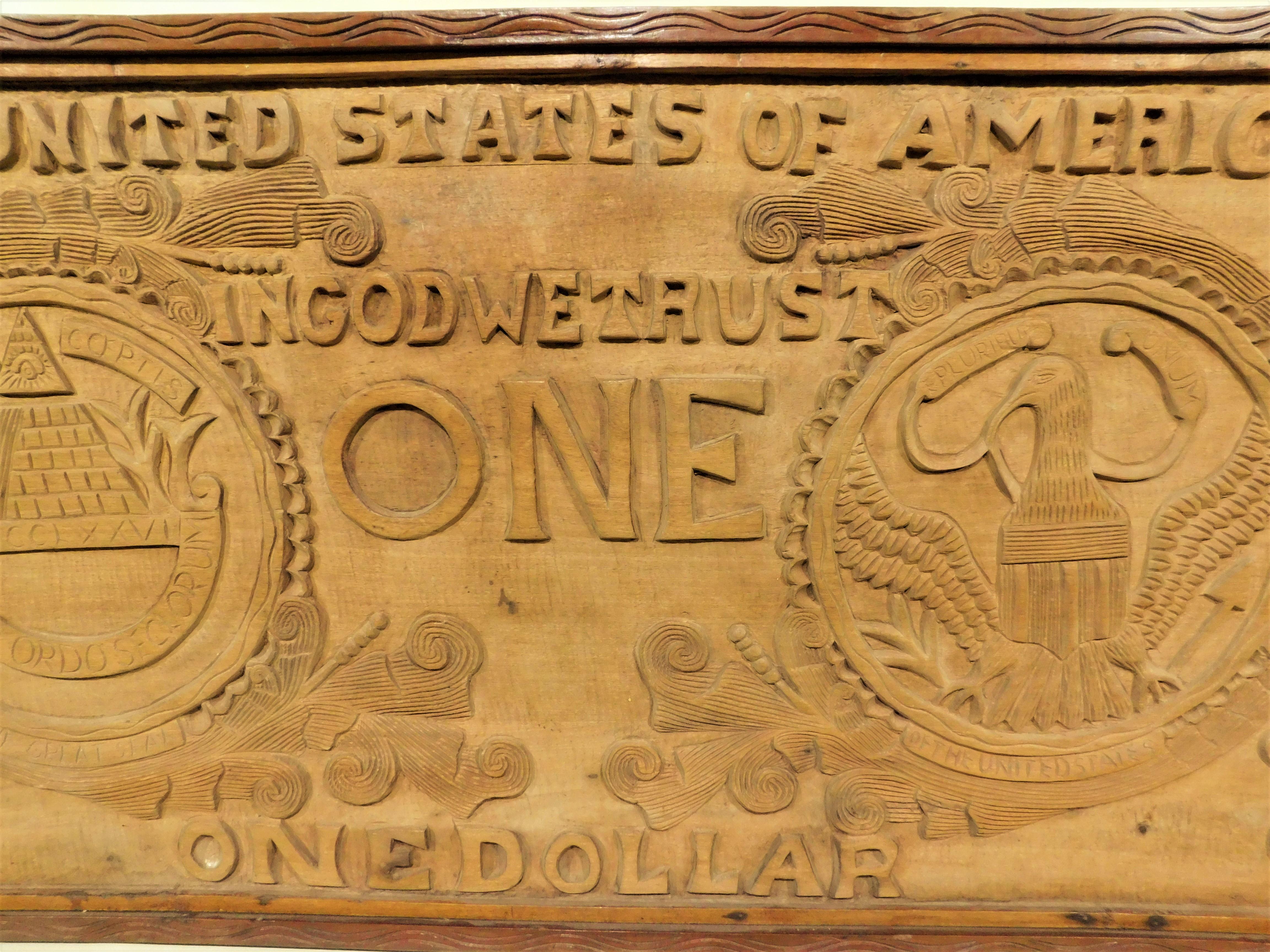 Large Folk Art Hand Carved Wood American Dollar Bill Sign at 1stDibs ...