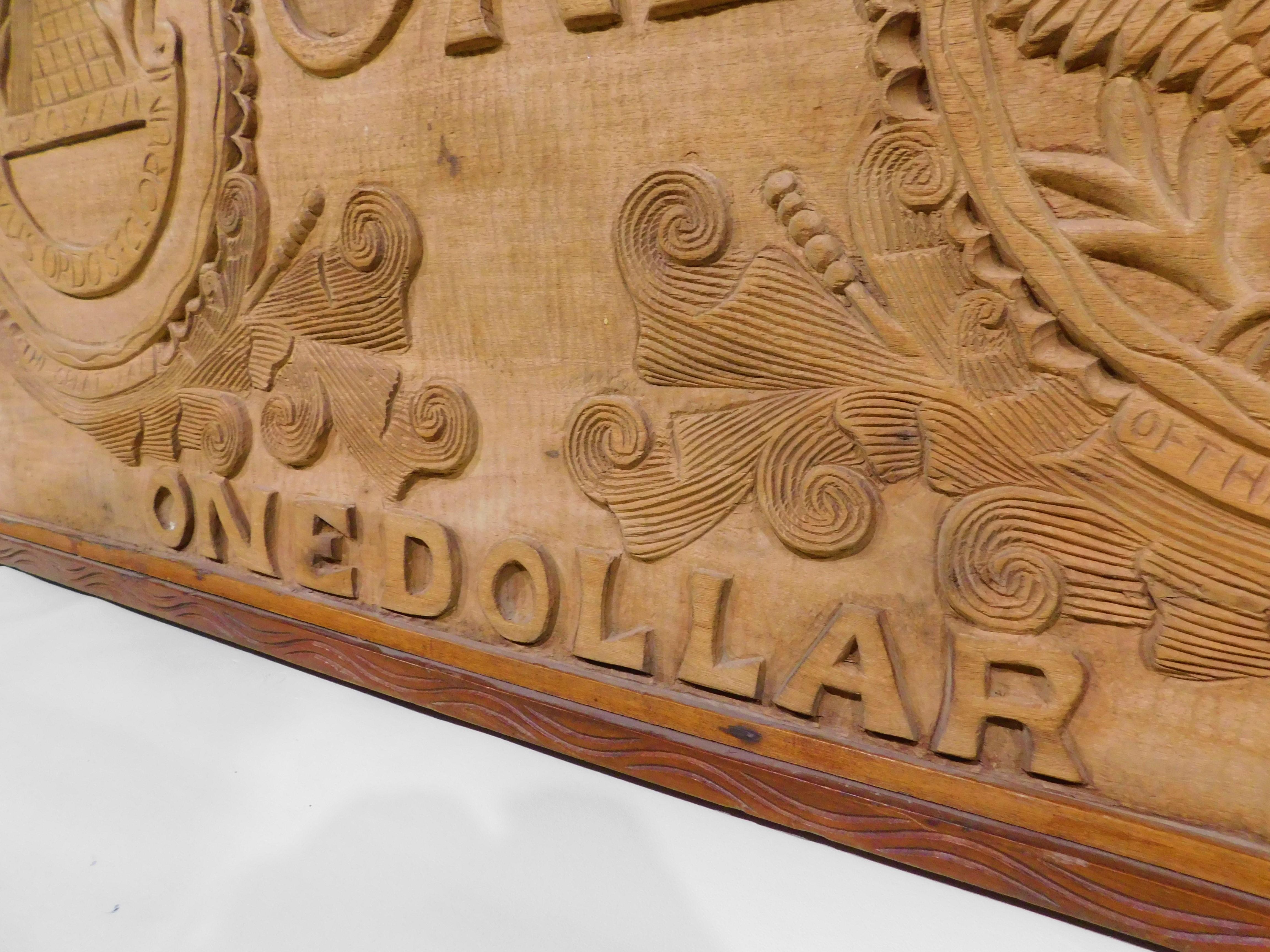 Large Folk Art Hand Carved Wood American Dollar Bill Sign at 1stDibs ...