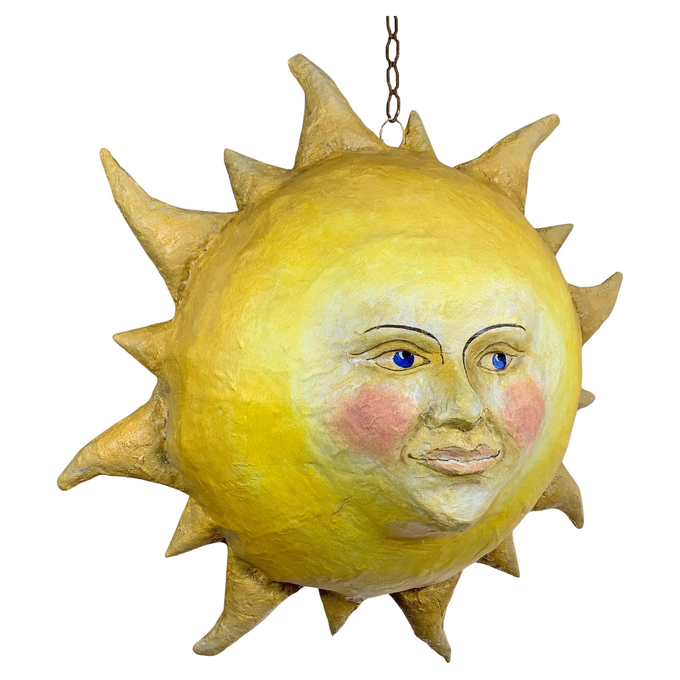 Large Folk Art Papier Mache Sun with Face For Sale at 1stDibs