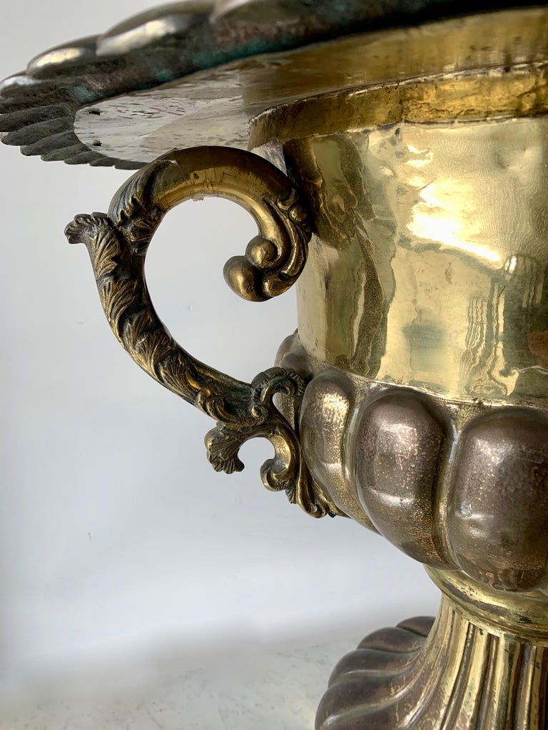 Large Footed Brass and Metal Urn with Handles at 1stDibs