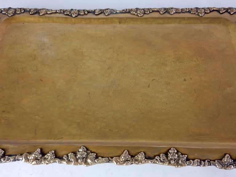 Large Footed Brass Service Tray for Bar or Table For Sale at 1stDibs