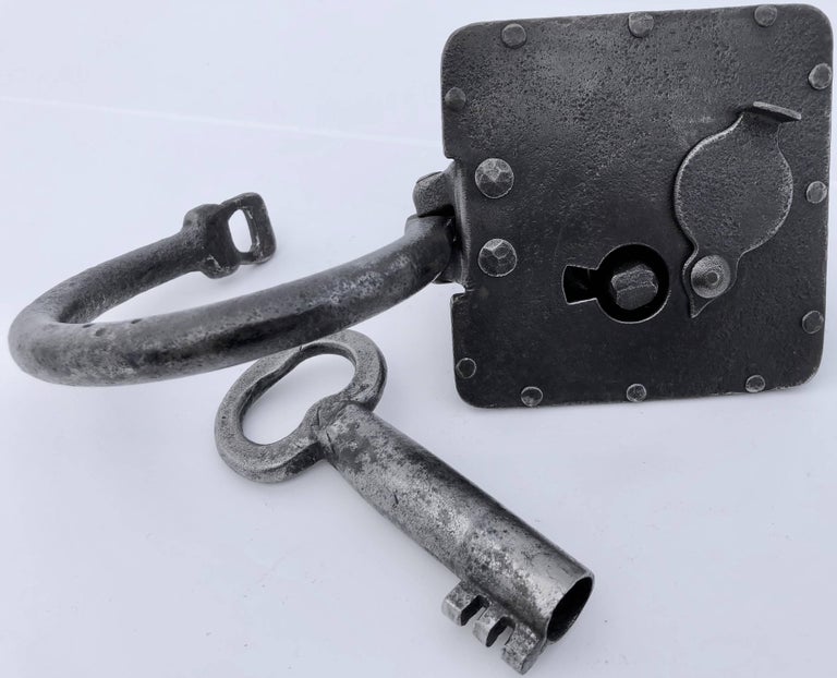 Large Forged Unusually Shaped Padlock with Covered Keyhole and Key ...