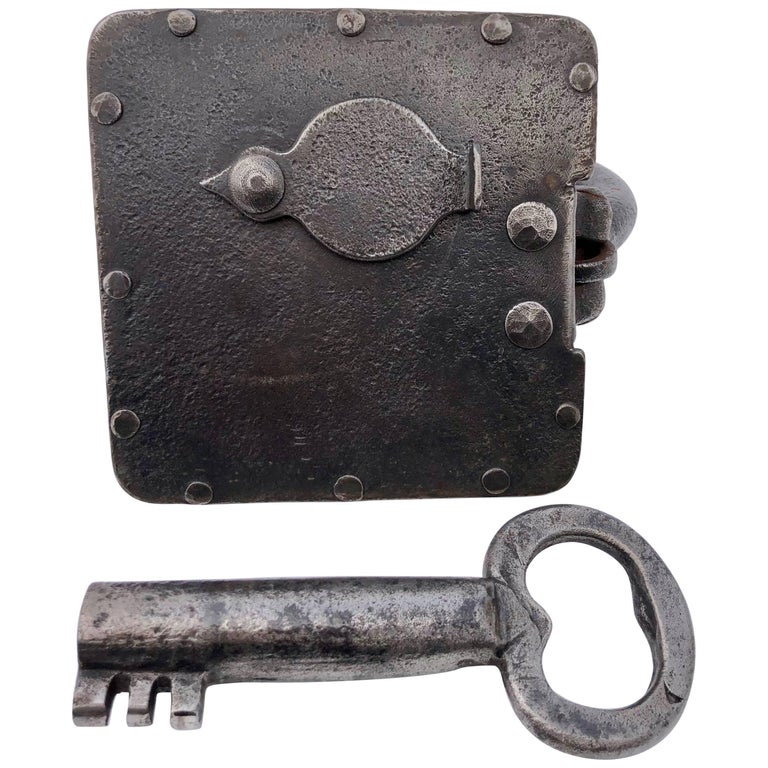 Large Forged Unusually Shaped Padlock with Covered Keyhole and Key ...