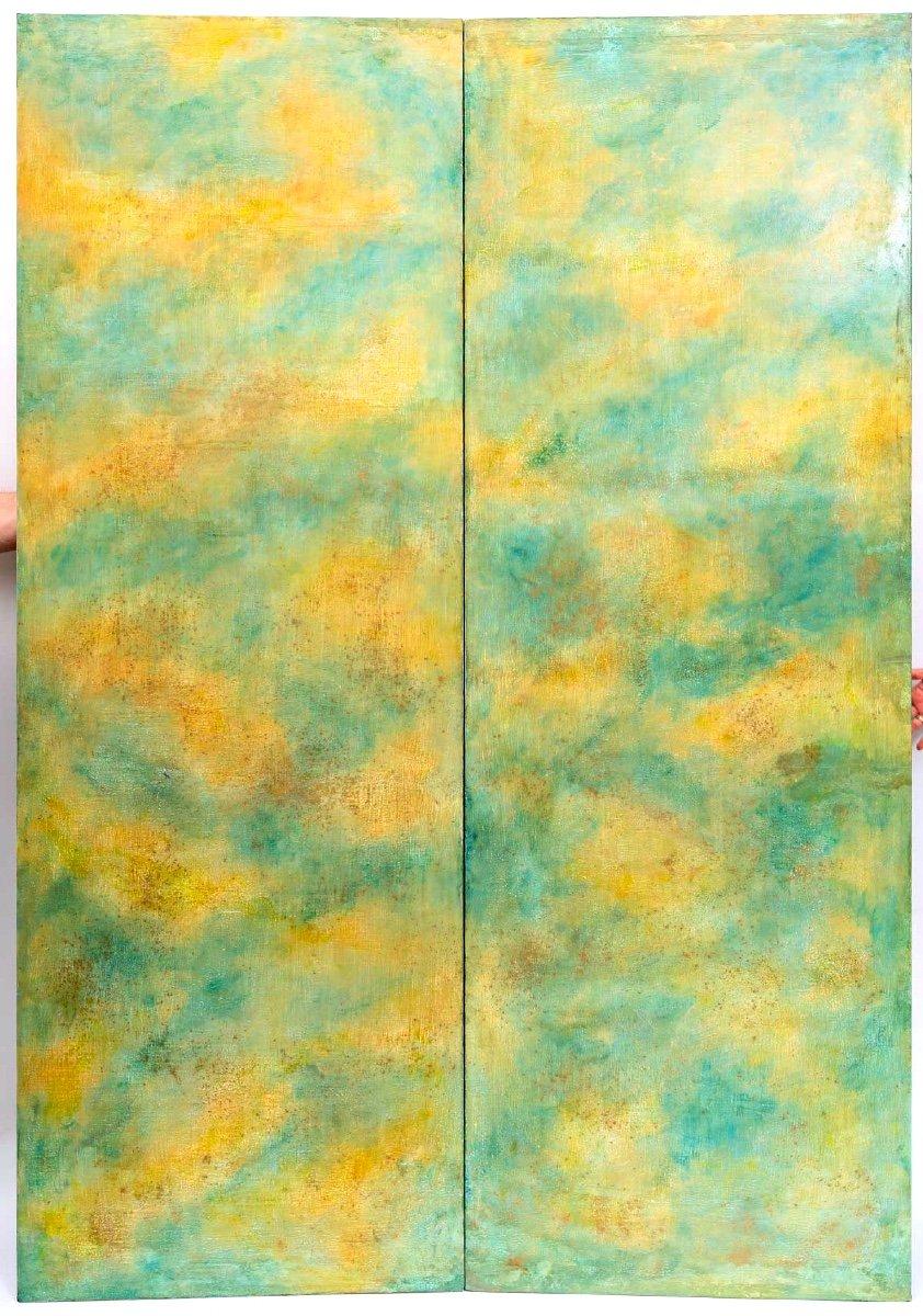 Large Four-Leaf Screen, Antique Painted Landscape, Period: Art Deco at ...