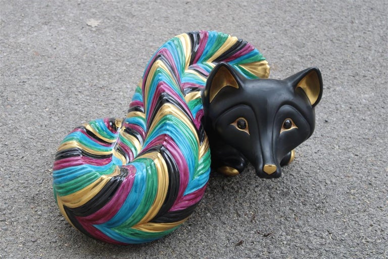 Large Fox Sculpture in Decorative Florentine Ceramics Black Pure Gold ...