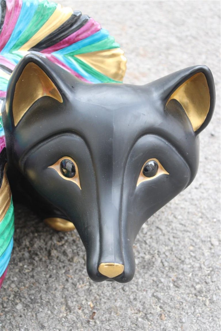 Large Fox Sculpture in Decorative Florentine Ceramics Black Pure Gold ...