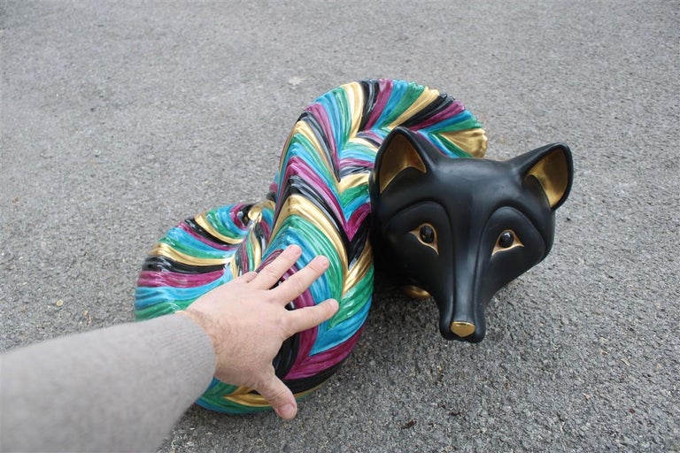 Large Fox Sculpture in Decorative Florentine Ceramics Black Pure Gold ...