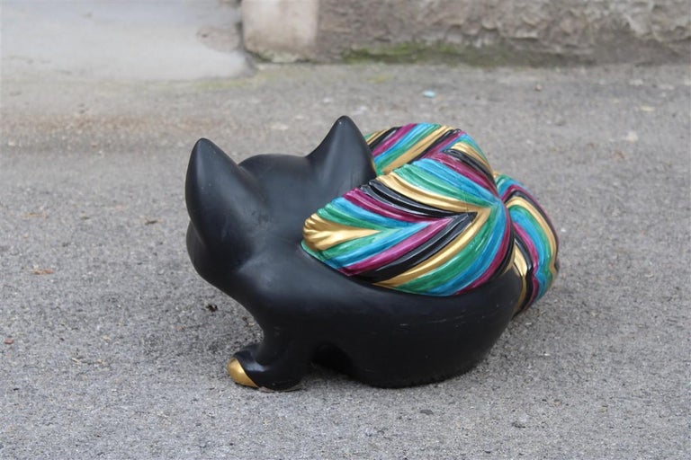 Large Fox Sculpture in Decorative Florentine Ceramics Black Pure Gold ...