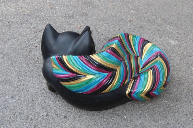 Large Fox Sculpture in Decorative Florentine Ceramics Black Pure Gold ...