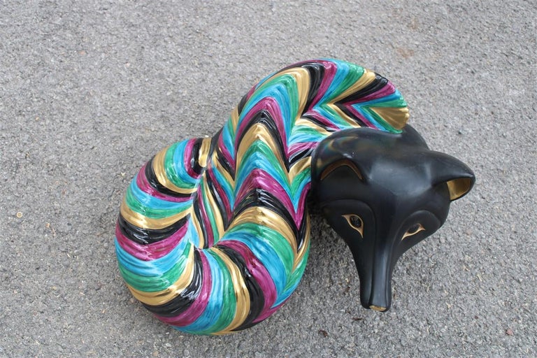 Large Fox Sculpture in Decorative Florentine Ceramics Black Pure Gold ...