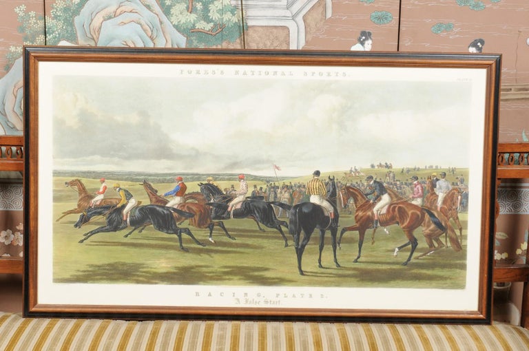 Large Framed 19th Century Equestrian Engraving with Aquatint, “A False ...
