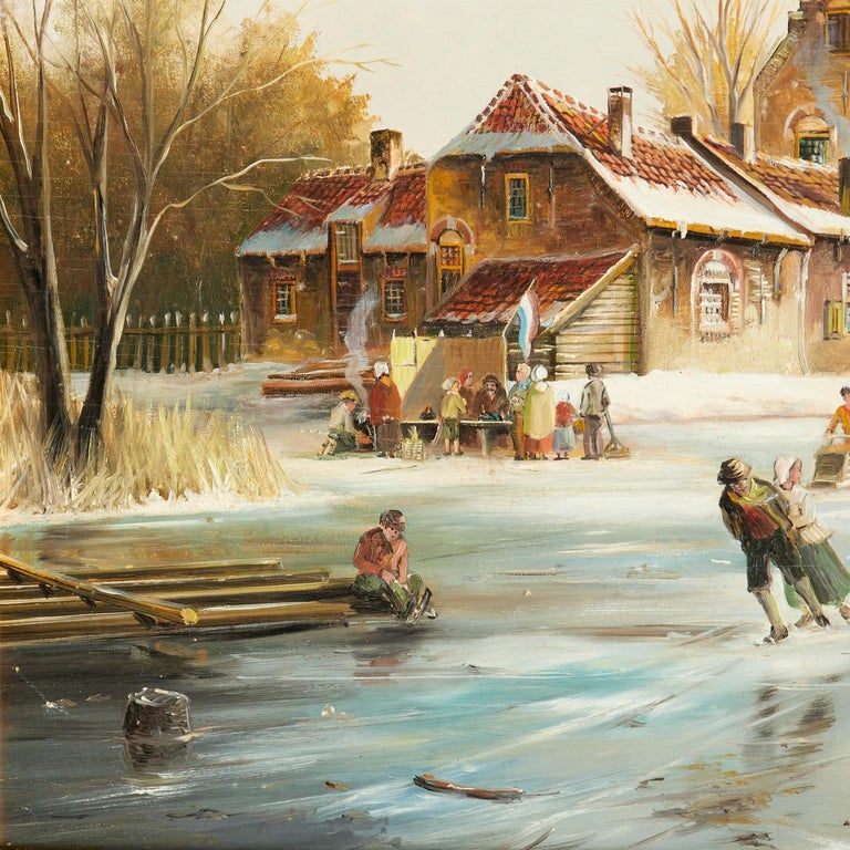 Large Framed 20th Century Dutch School Winter Scene, John Haanstra, Oil ...