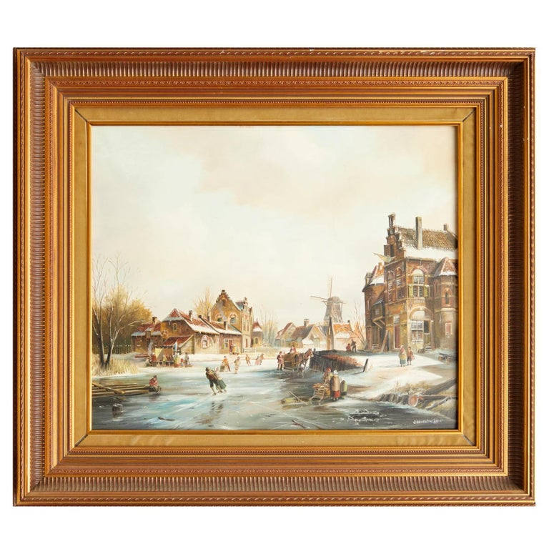 Large Framed 20th Century Dutch School Winter Scene, John Haanstra, Oil ...