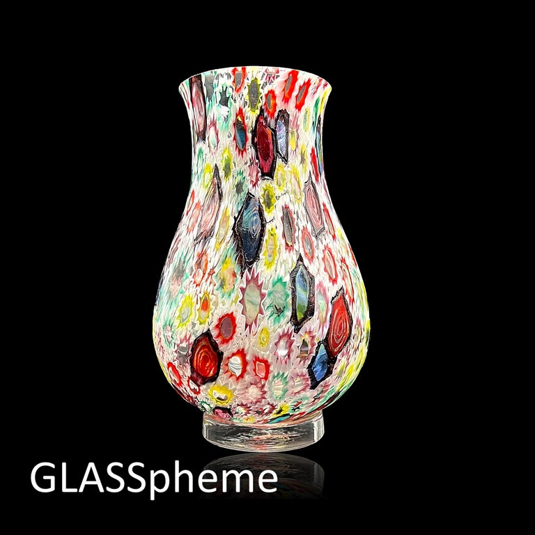 Large Fratelli Toso Murano Millefiori "Stained Windows" Glass Vase ...