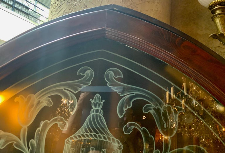 Large French Antique Etched Glass in a Cased and Lighted Walnut Frame ...
