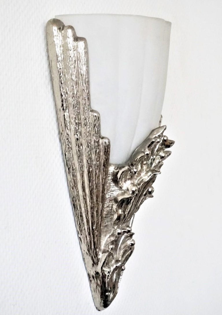 Large French Art Deco Frosted Glass Shell Wall Sconce, 1930-1939 For ...