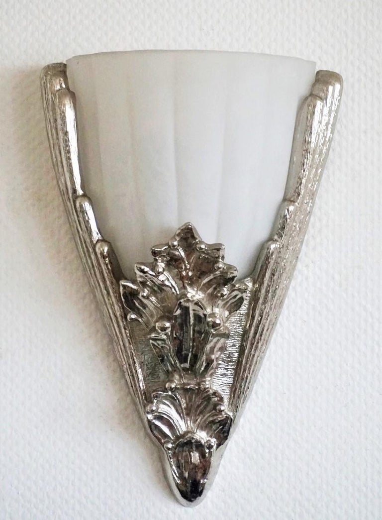 Large French Art Deco Frosted Glass Shell Wall Sconce, 1930-1939 For ...