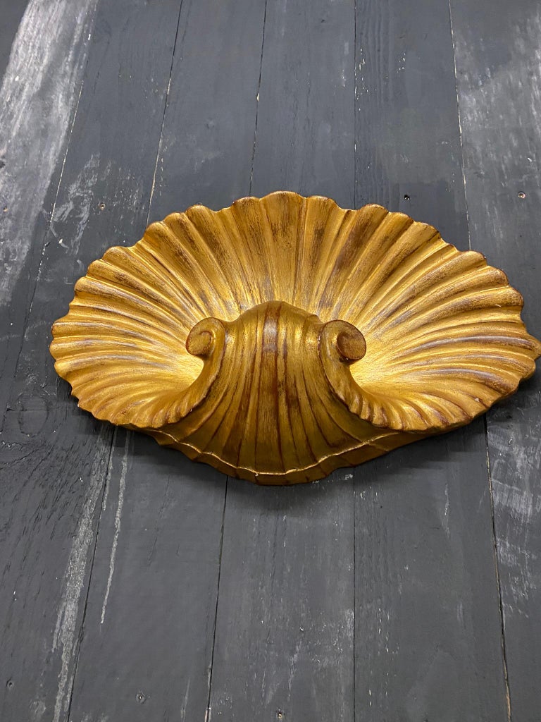 Large French Art Deco Golden Plaster Shell Sconce in the Style of Serge ...