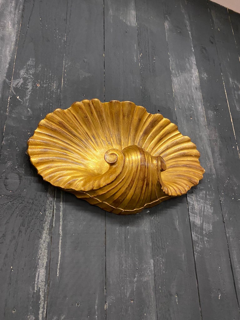 Large French Art Deco Golden Plaster Shell Sconce in the Style of Serge ...