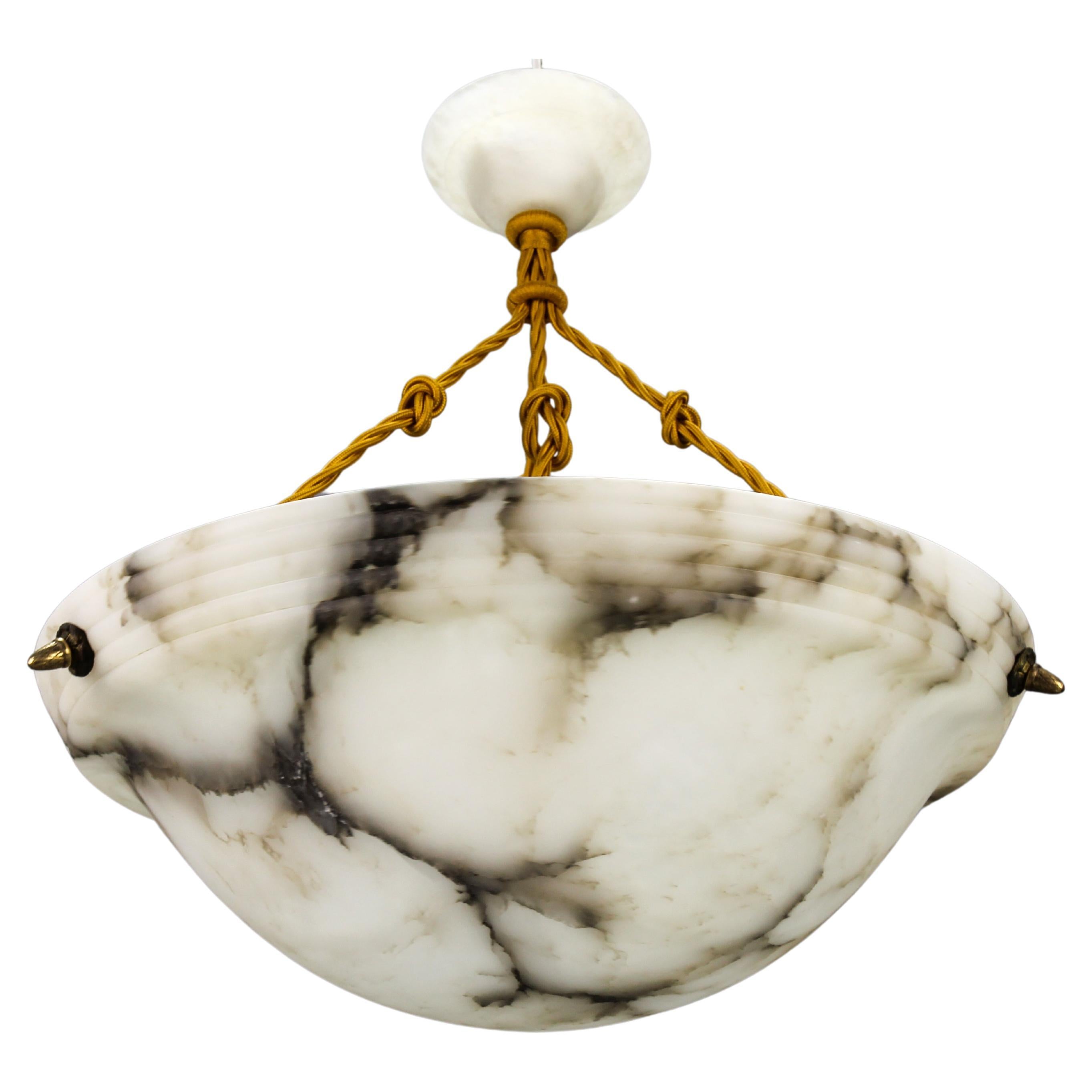 Large White and Black Alabaster Pendant Light Fixture, Italy, 1920s at ...