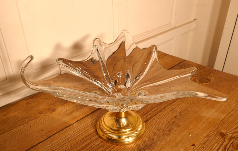 Large French Art Glass and Brass Tazza Dish For Sale at 1stDibs