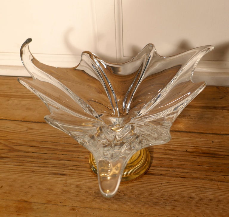Large French Art Glass and Brass Tazza Dish For Sale at 1stDibs