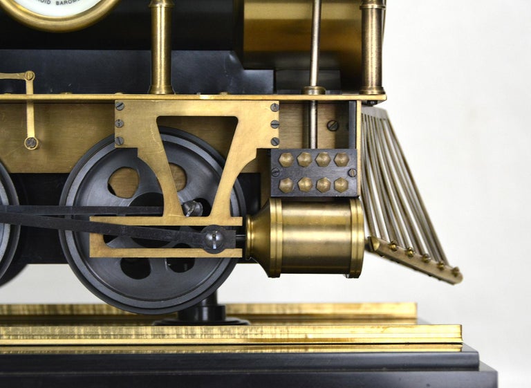 Large French Automaton Locomotive Industrial Train Clock with Spinning ...