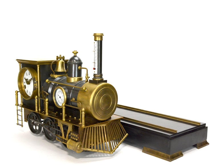 Large French Automaton Locomotive Industrial Train Clock with Spinning ...