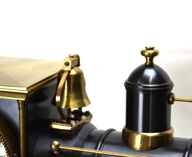 Large French Automaton Locomotive Industrial Train Clock with Spinning ...