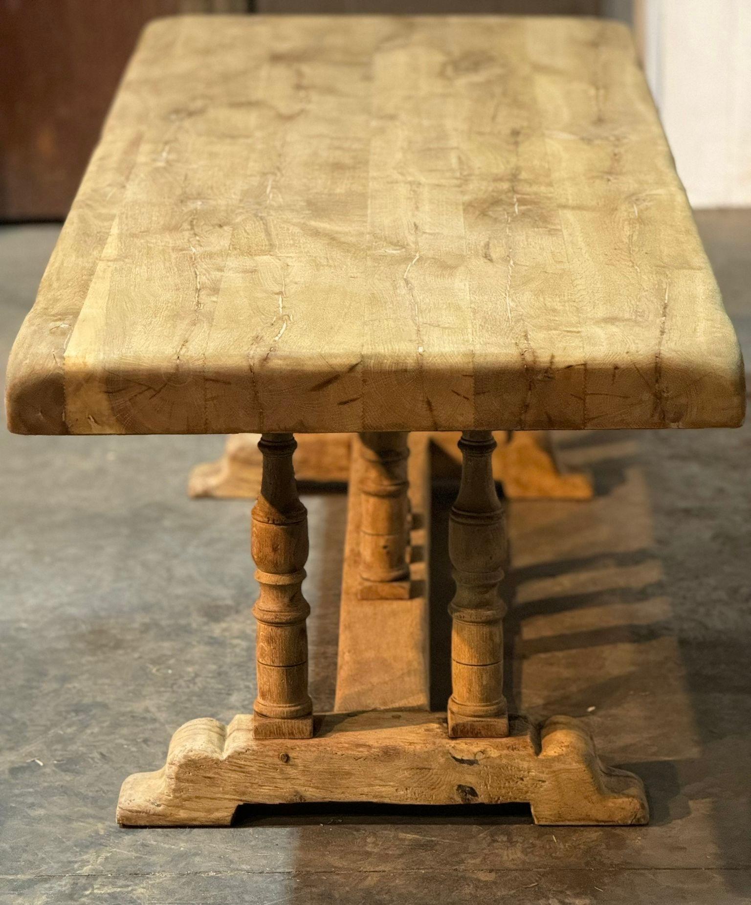Large French Bleached Oak Farmhouse Dining Table For Sale at 1stDibs