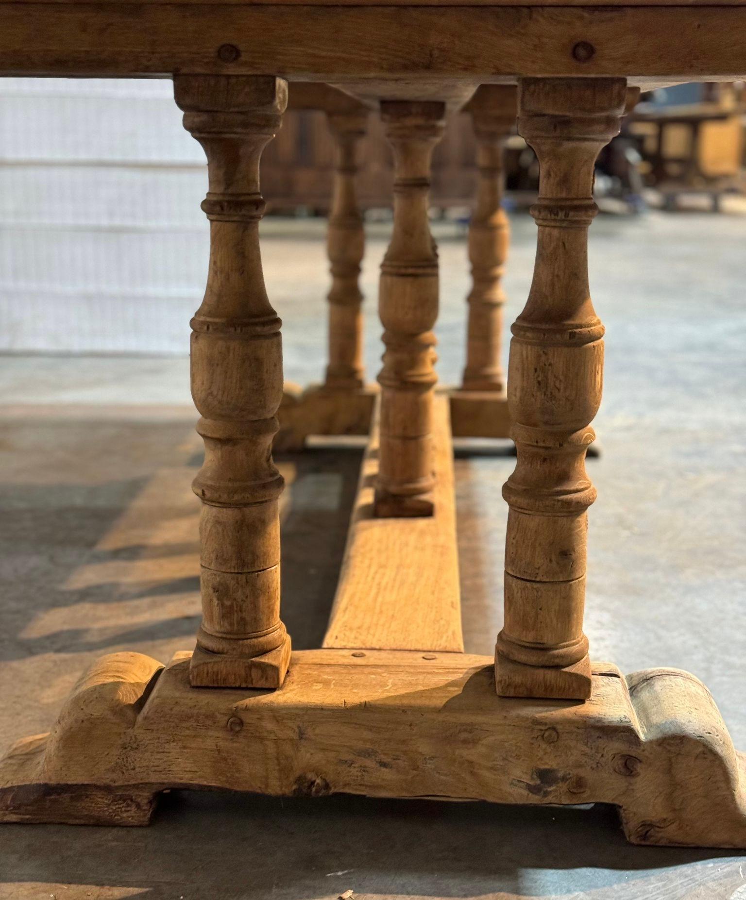 Large French Bleached Oak Farmhouse Dining Table For Sale at 1stDibs