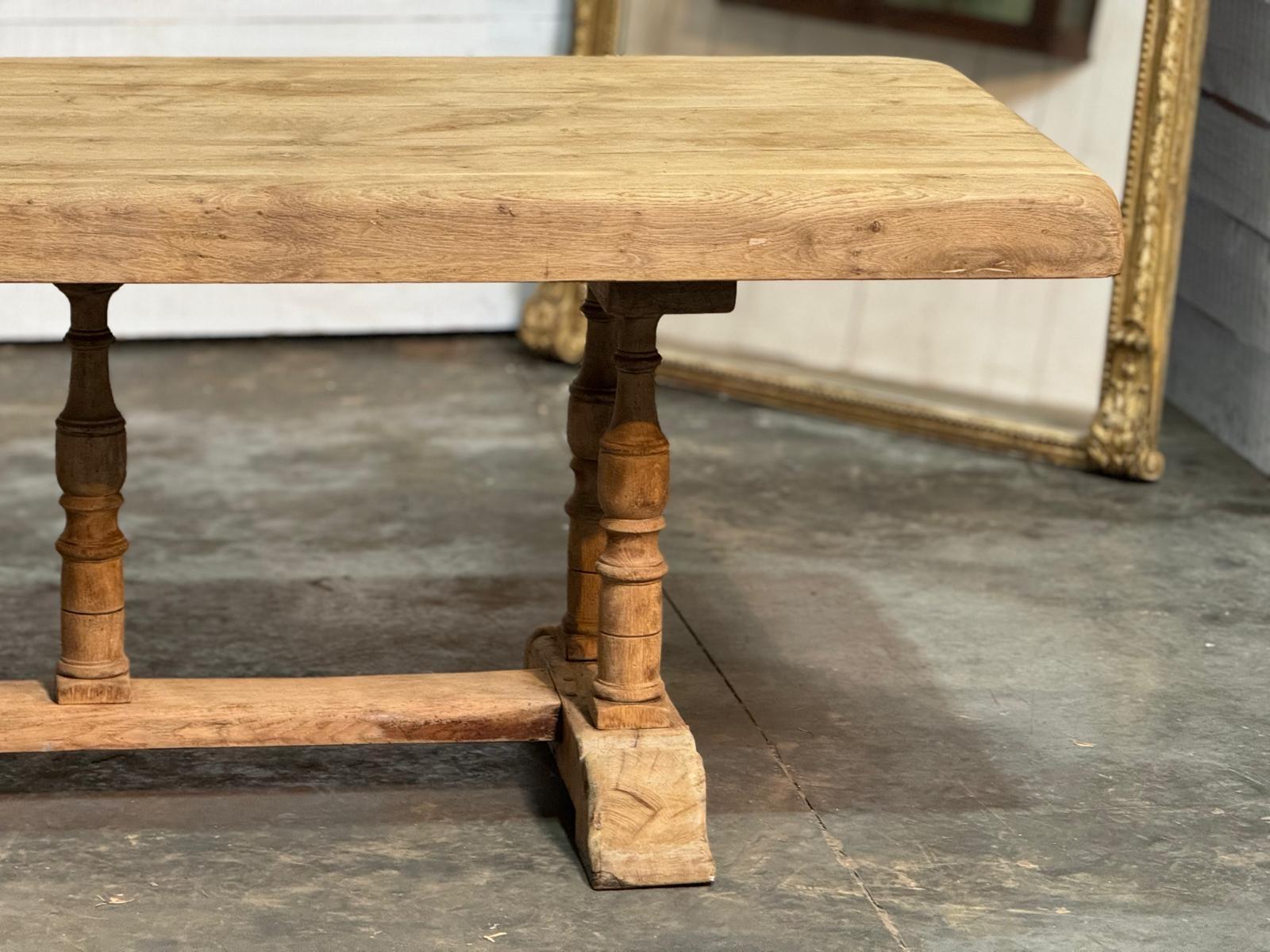 Large French Bleached Oak Farmhouse Dining Table For Sale at 1stDibs