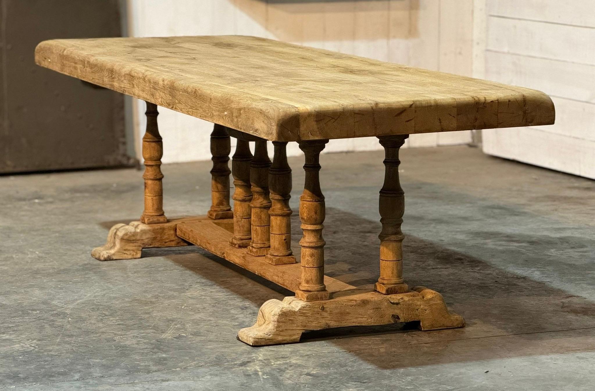 Large French Bleached Oak Farmhouse Dining Table For Sale at 1stDibs