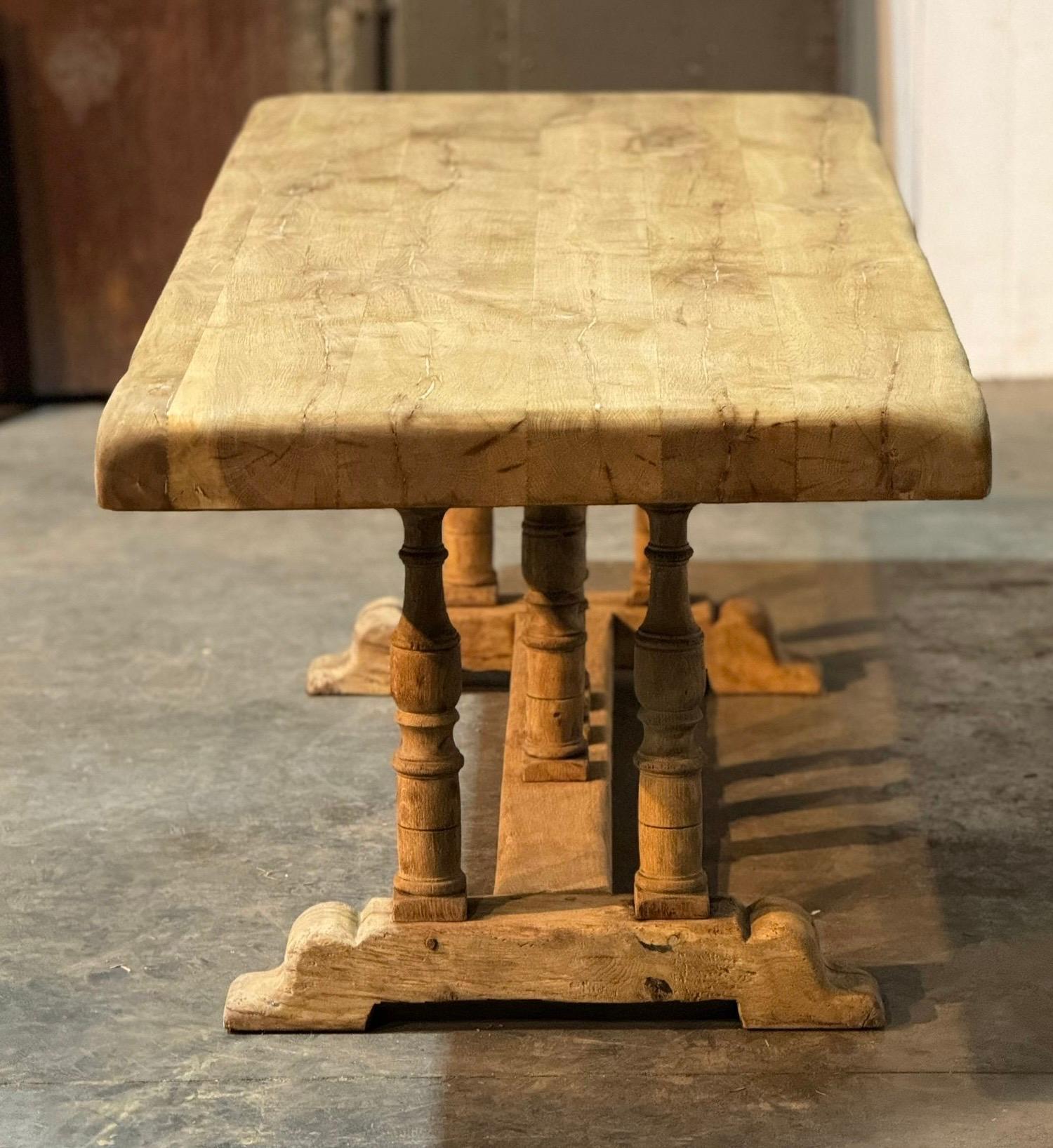 Large French Bleached Oak Farmhouse Dining Table For Sale at 1stDibs