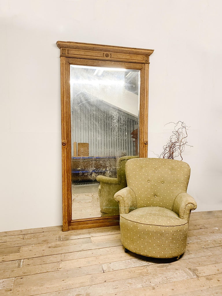 Large French Bleached Oak Mirror with Foxing For Sale at 1stDibs