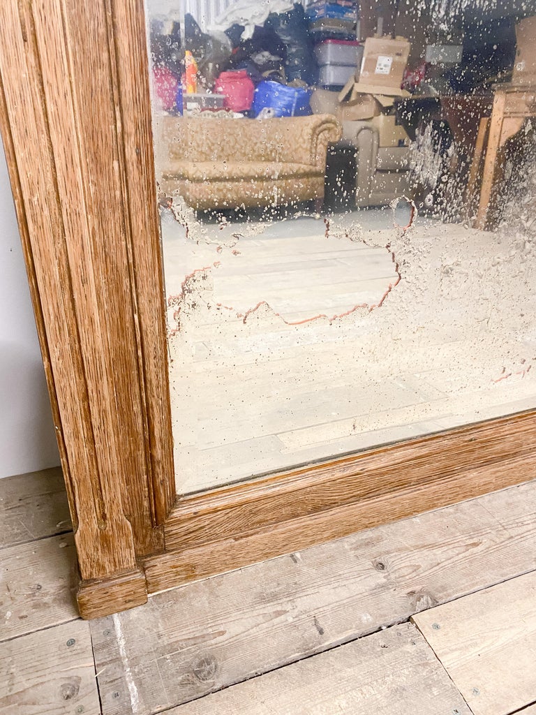 Large French Bleached Oak Mirror with Foxing For Sale at 1stDibs