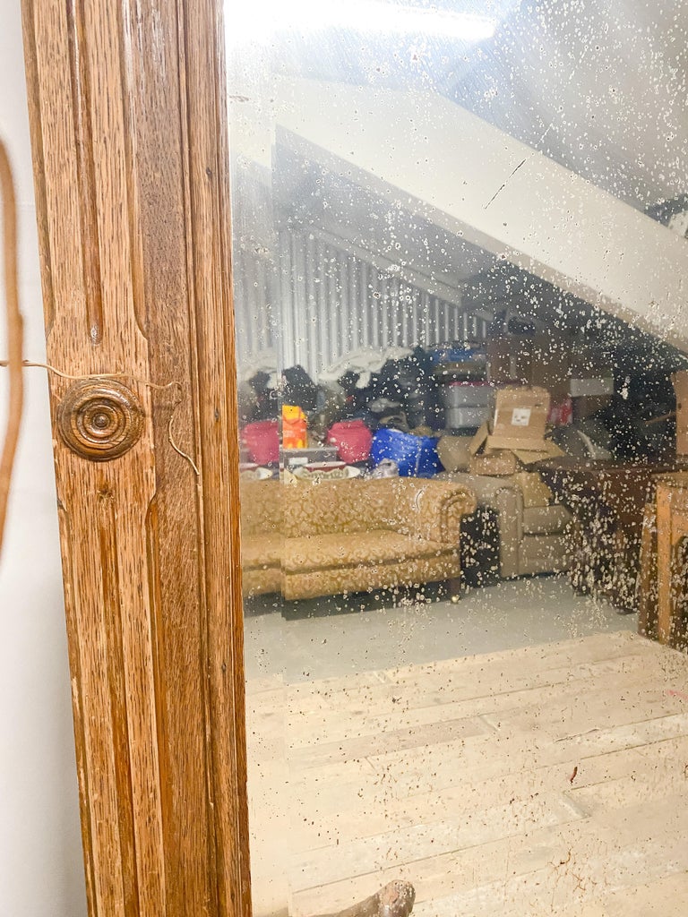 Large French Bleached Oak Mirror with Foxing For Sale at 1stDibs