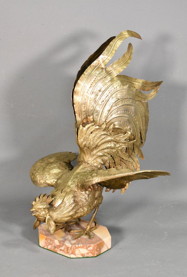 Large French Brass Cockerel Rooster For Sale at 1stDibs