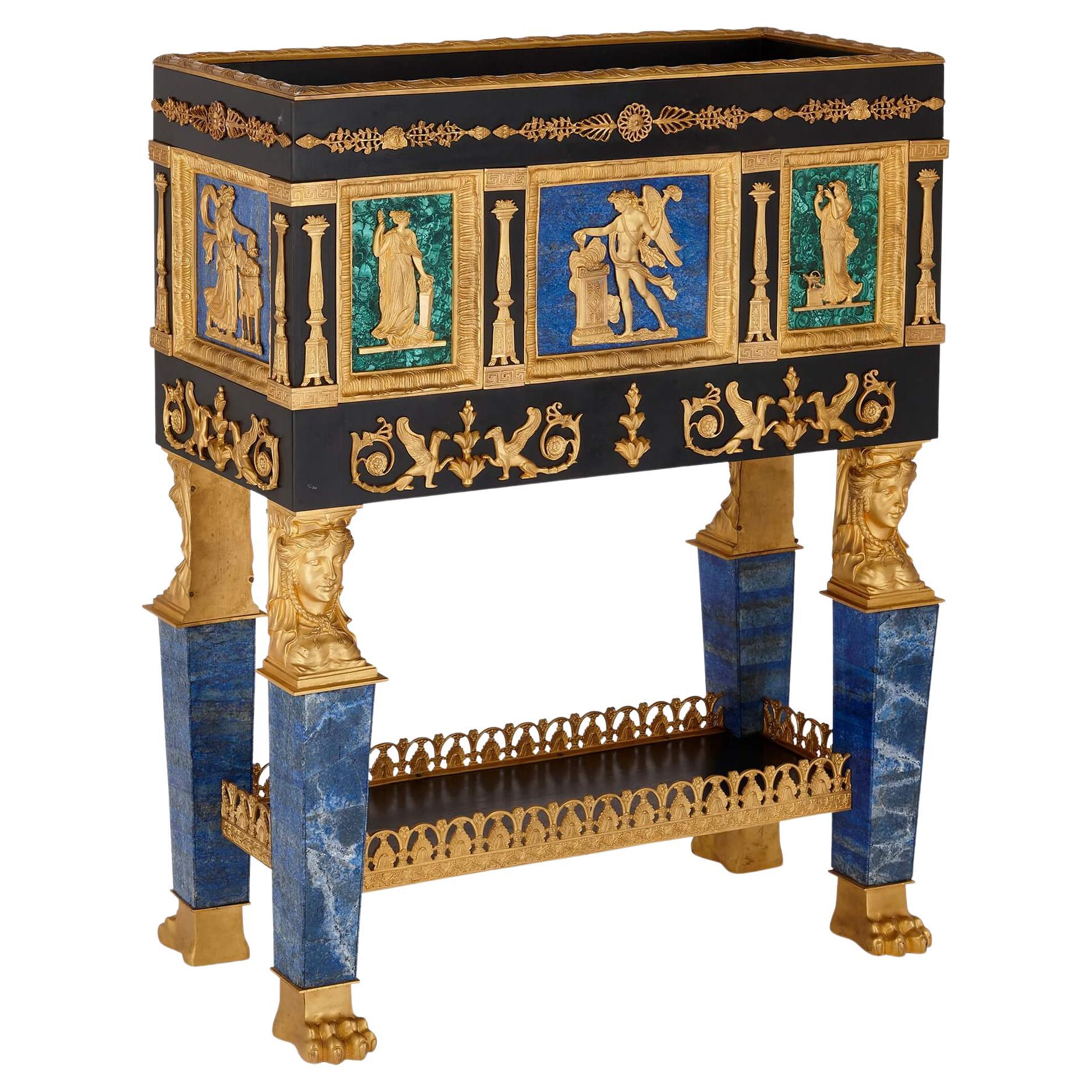 Large French Bronze, Ormolu, Malachite and Lapis Lazuli Empire Style ...