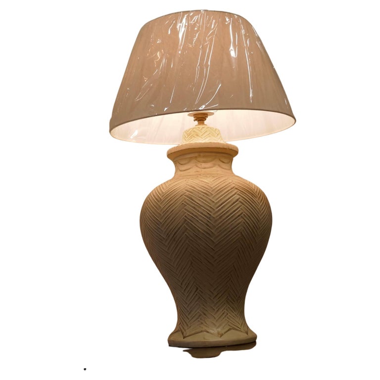 Large French Bulbous Pottery Table Lamp For Sale at 1stDibs